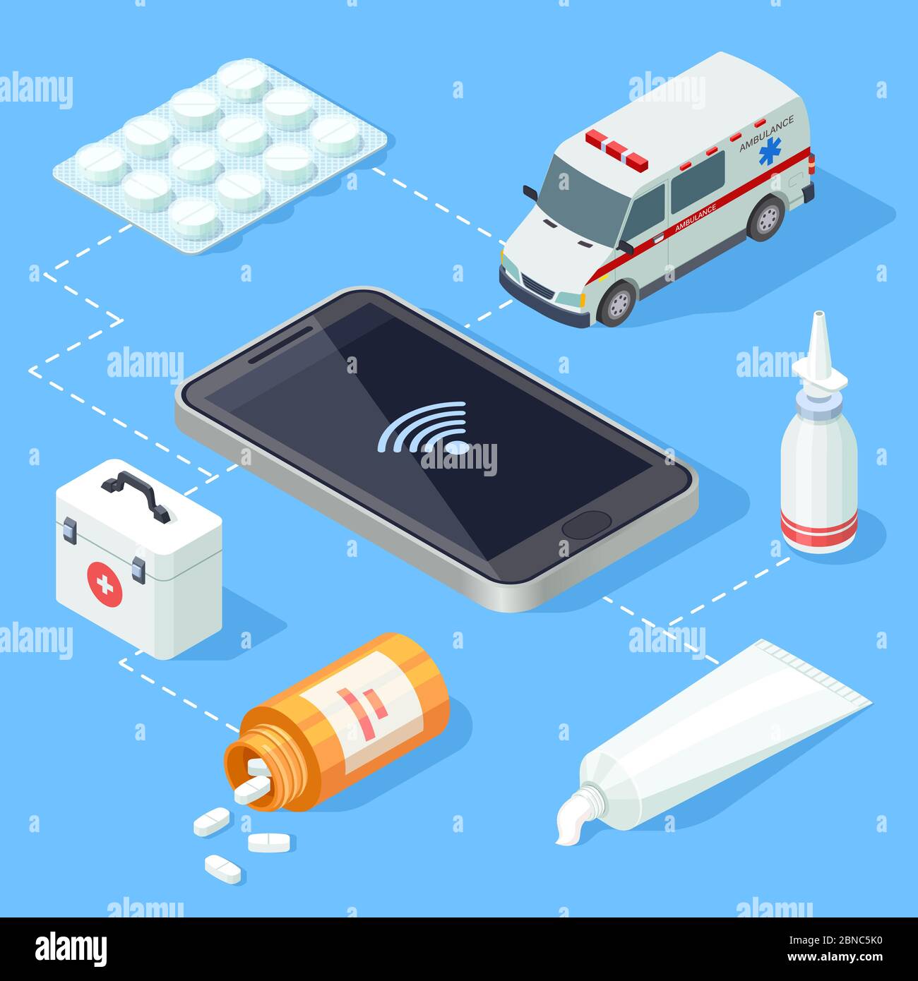 Online medical app for first aid 3d isometric collection vector ...