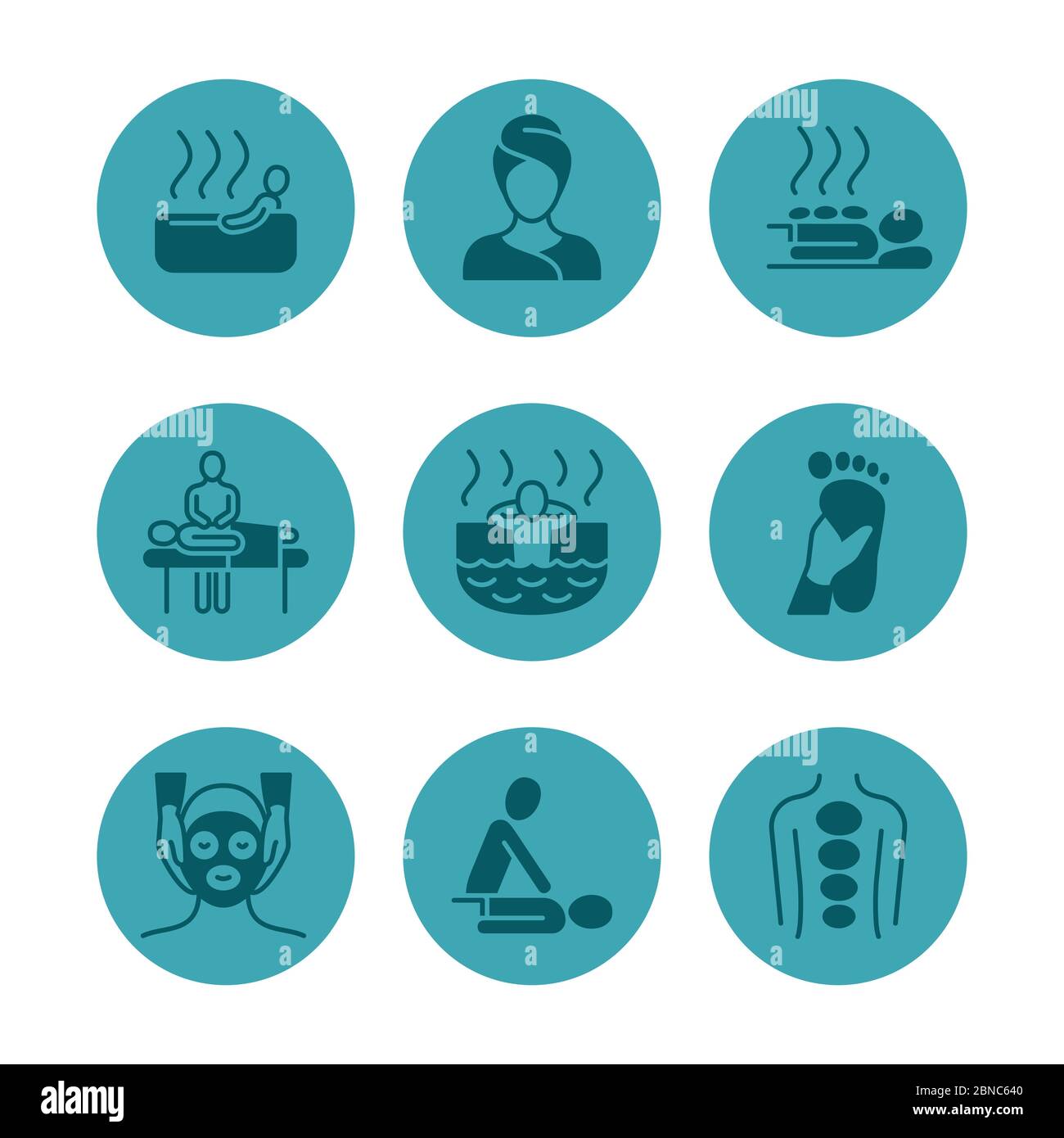 Relax, massage office, SPA center vector icons isolated on white ...