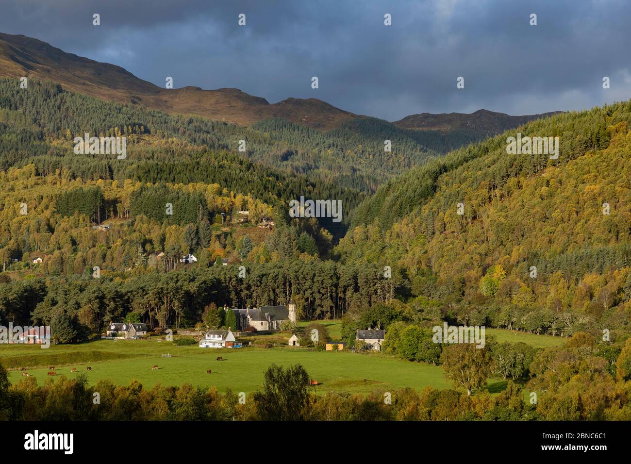 Looking towards the Catholic church in Cannich, near Glen Affric, just ...