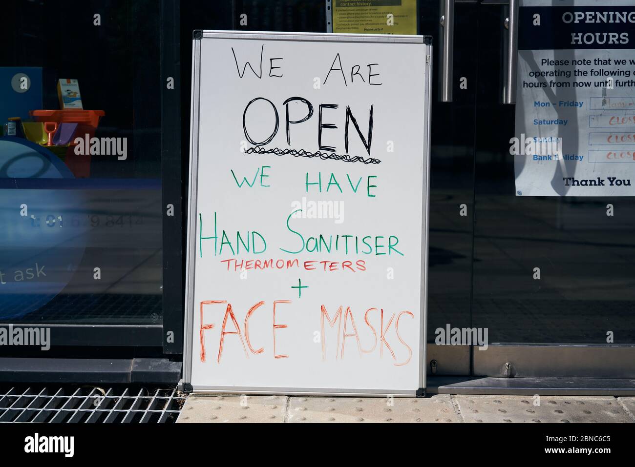 A hand written sign outside a pharmacy in Dublin, Ireland advertising ...