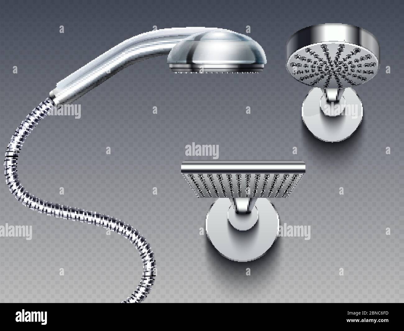 Realistic bathroom shower heads for interior vector isolated on ...
