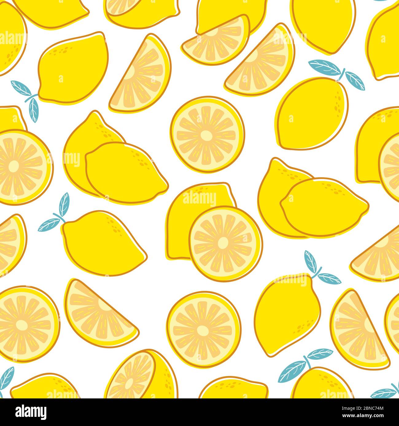 Lemon seamless pattern. Tropical citrus exotic fruit print. Yellow lemons summer floral ...