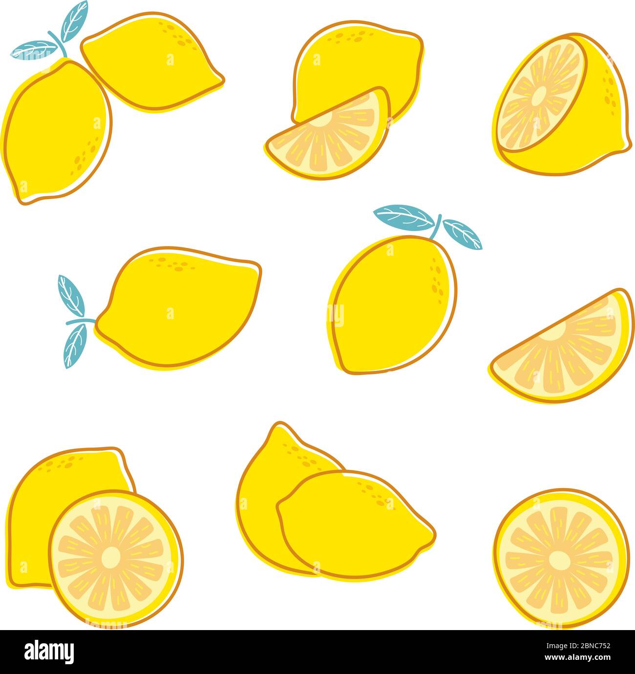 Cut lemon. Fresh citrus fruit. Lemon slice and leaves. Vector ...