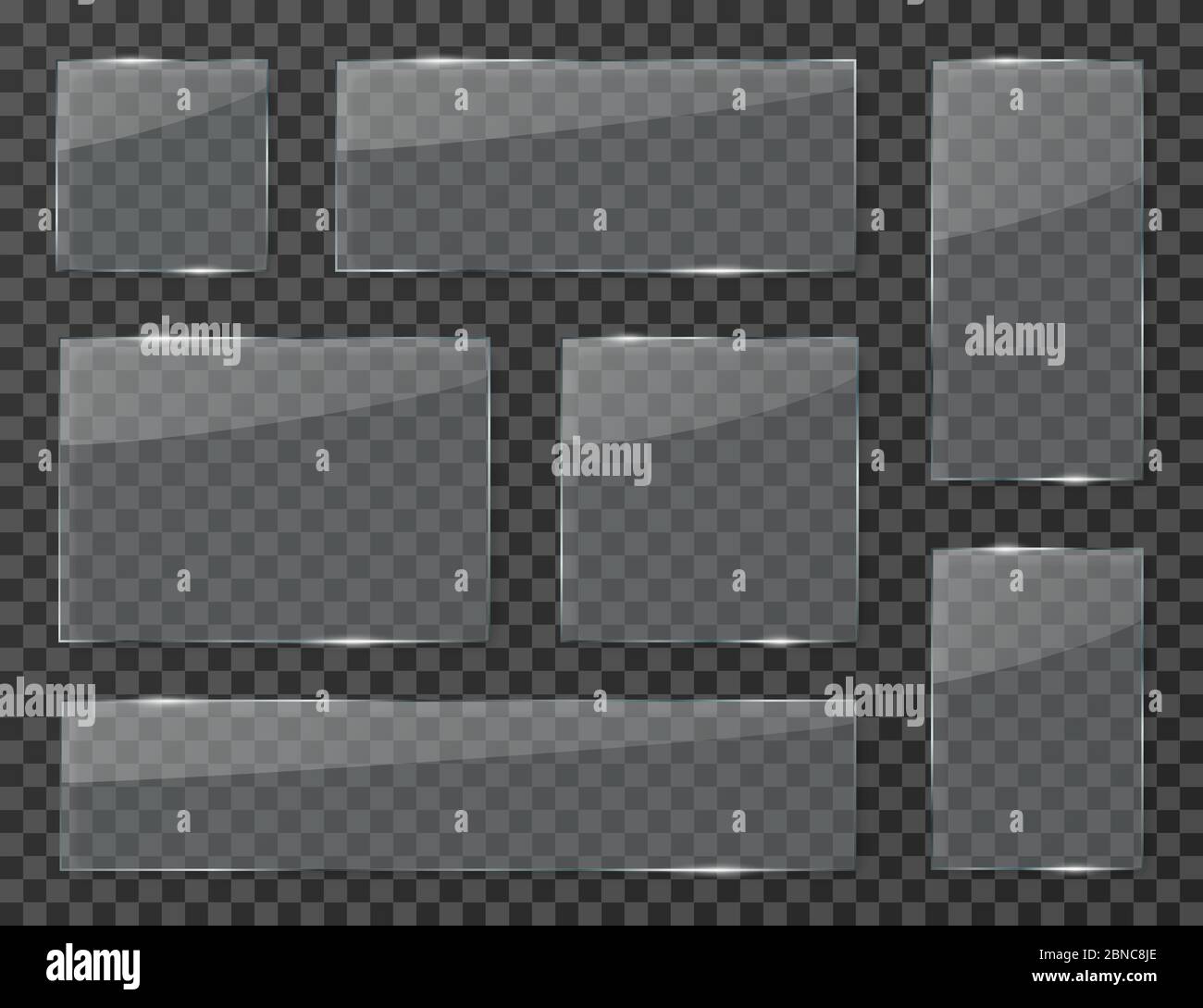 Glass transparent banners. Clear window glass with reflection. Plastic ...