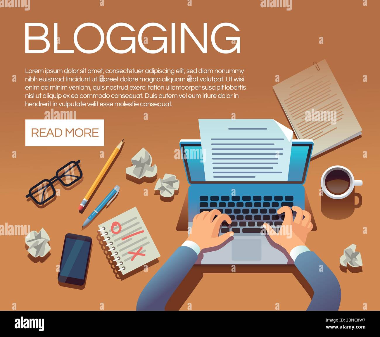 Blogging concept. Writing story book and blog articles. Writer ...