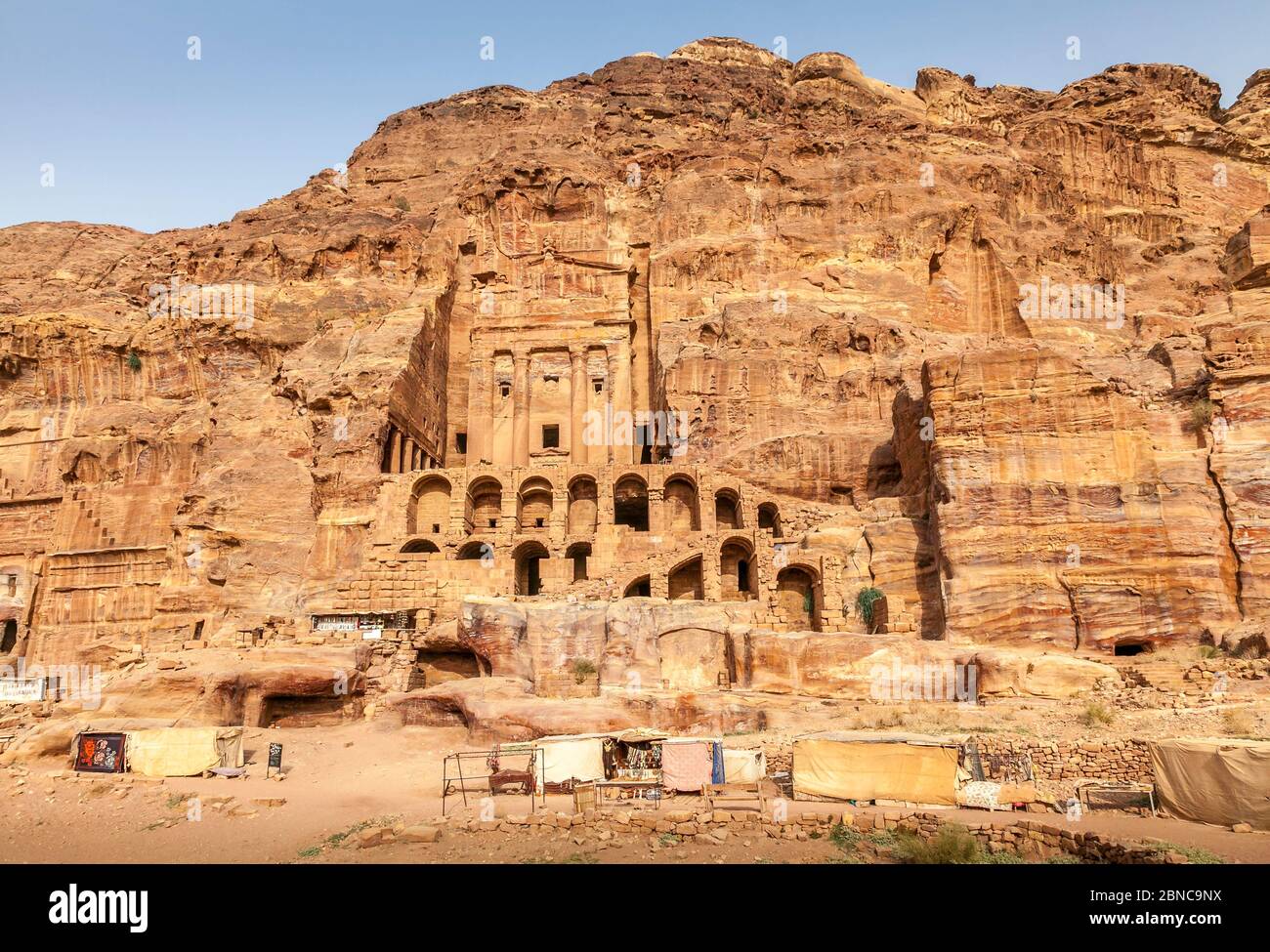 View of caves and rock formations at the world heritage site of Petra ...