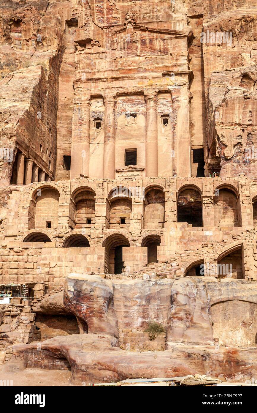 View of caves and rock formations at the world heritage site of Petra ...