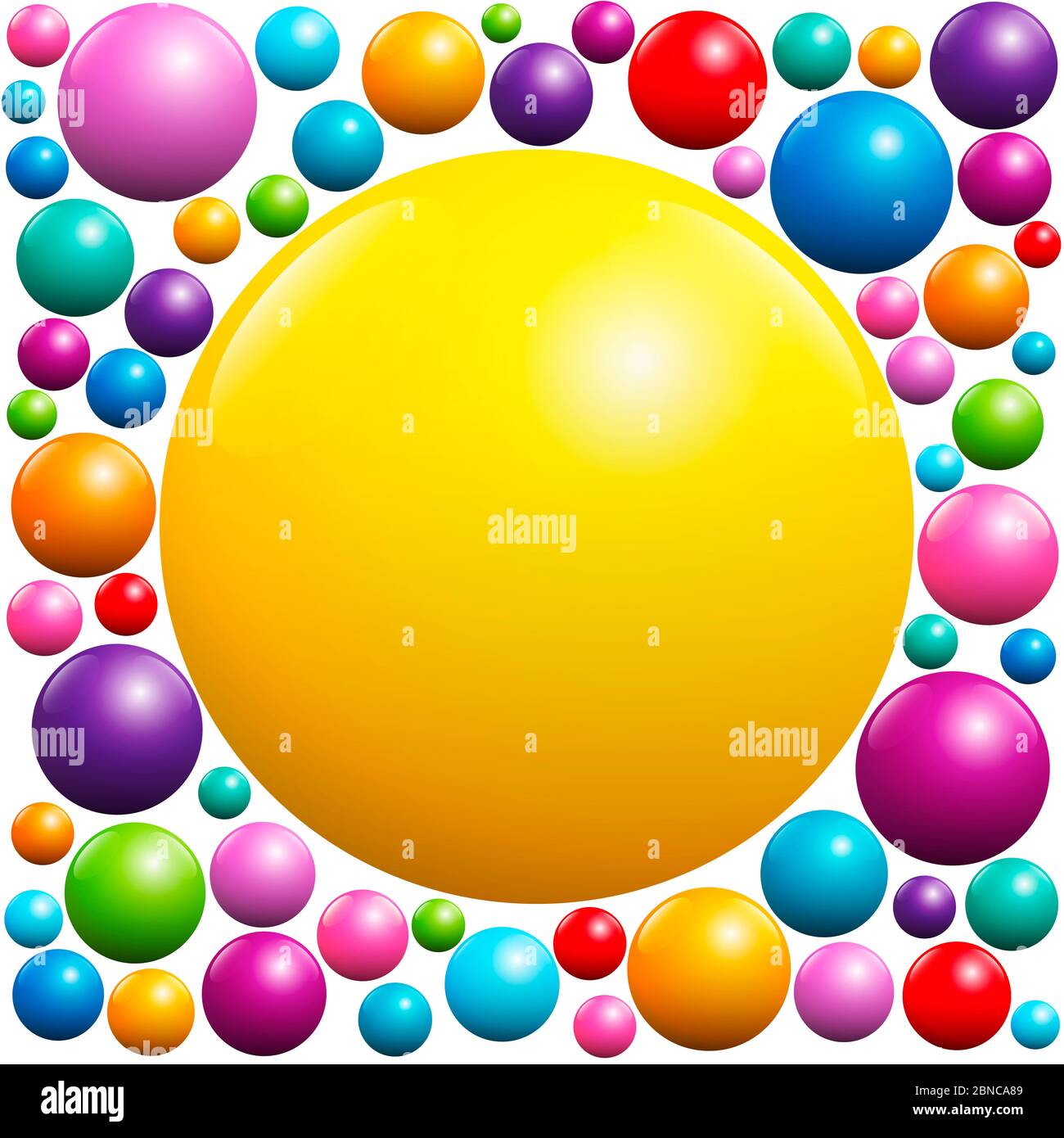 Yellow ball among many colorful balls - illustration on white ...