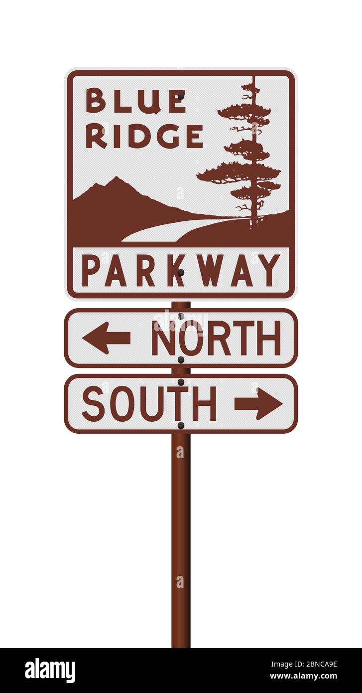 Vector illustration of the Blue Ridge Parkway road sign on metallic ...