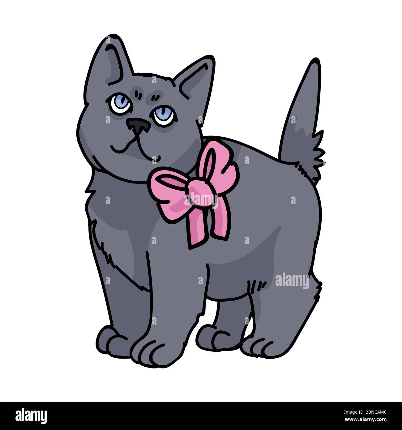 Cute cartoon British shorthair kitten with pink bow vector clipart ...