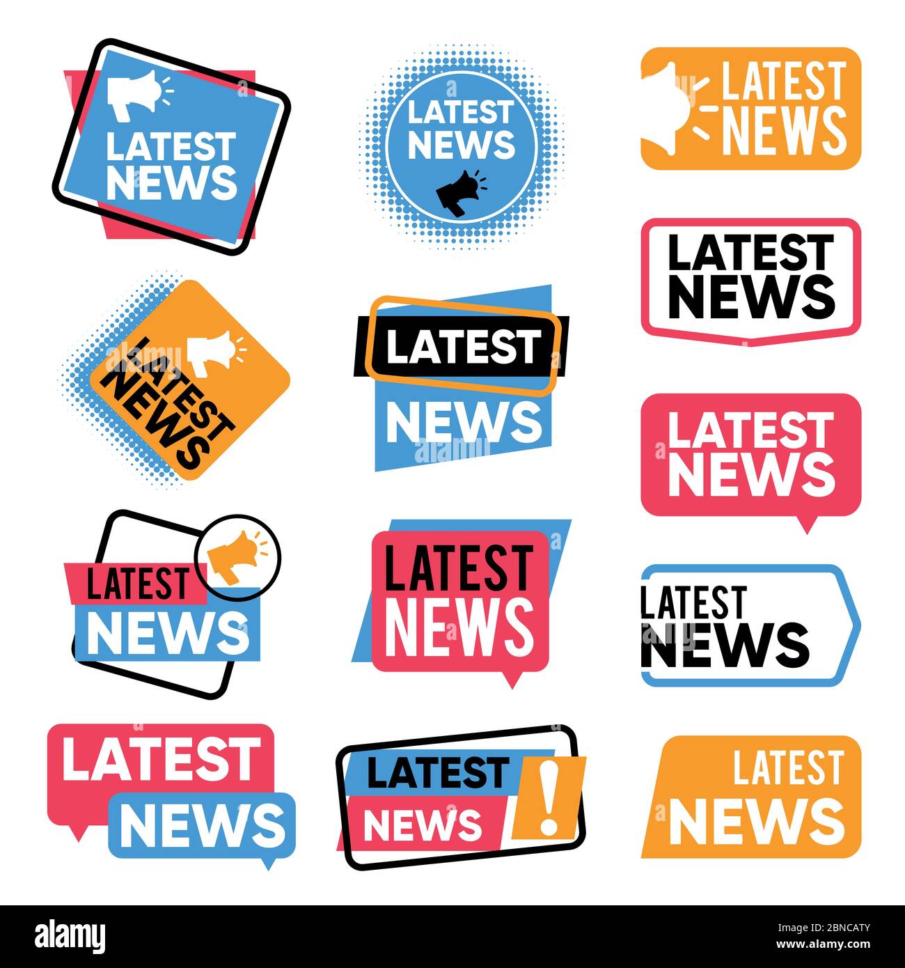 Latest news labels. Information banners with promotional words ...