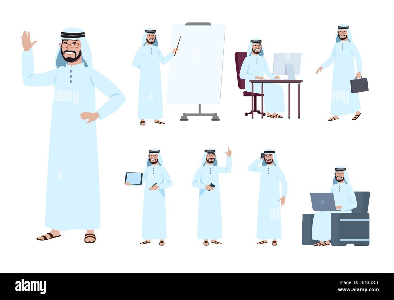 Arab businessman. Saudi business people character. Islam arabian male ...