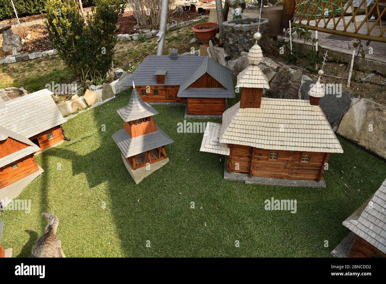 Traditional wooden houses in the village handmade Stock Photo - Alamy