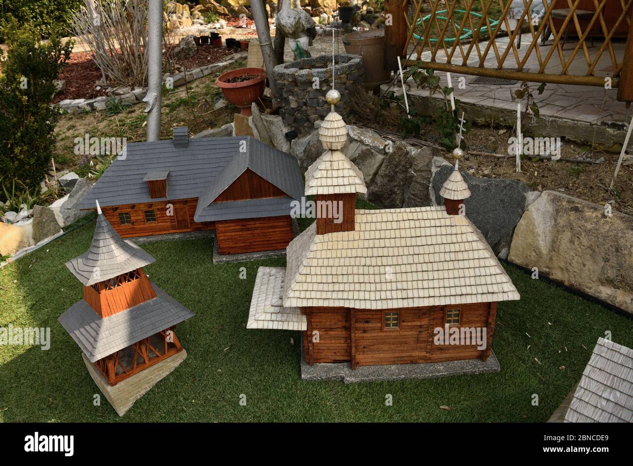 Traditional wooden houses in the village handmade Stock Photo - Alamy