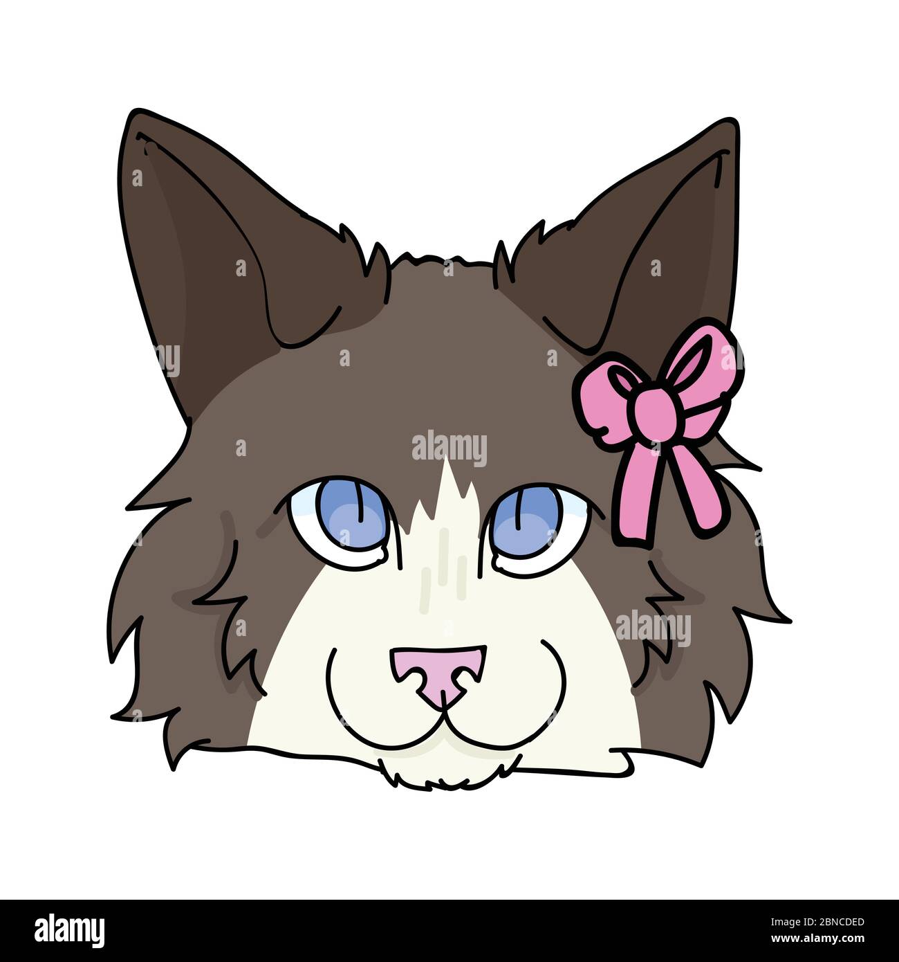 Cute cartoon ragdoll cat face with pink bow vector clipart. Pedigree ...