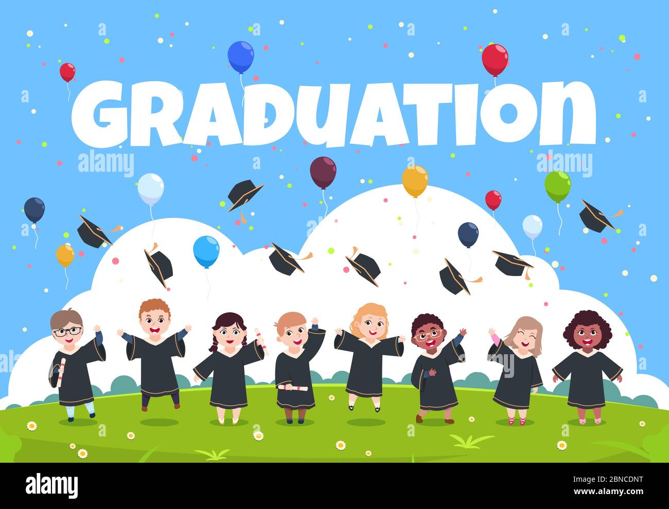 Graduate kids background. Children wearing in academic clothes ...