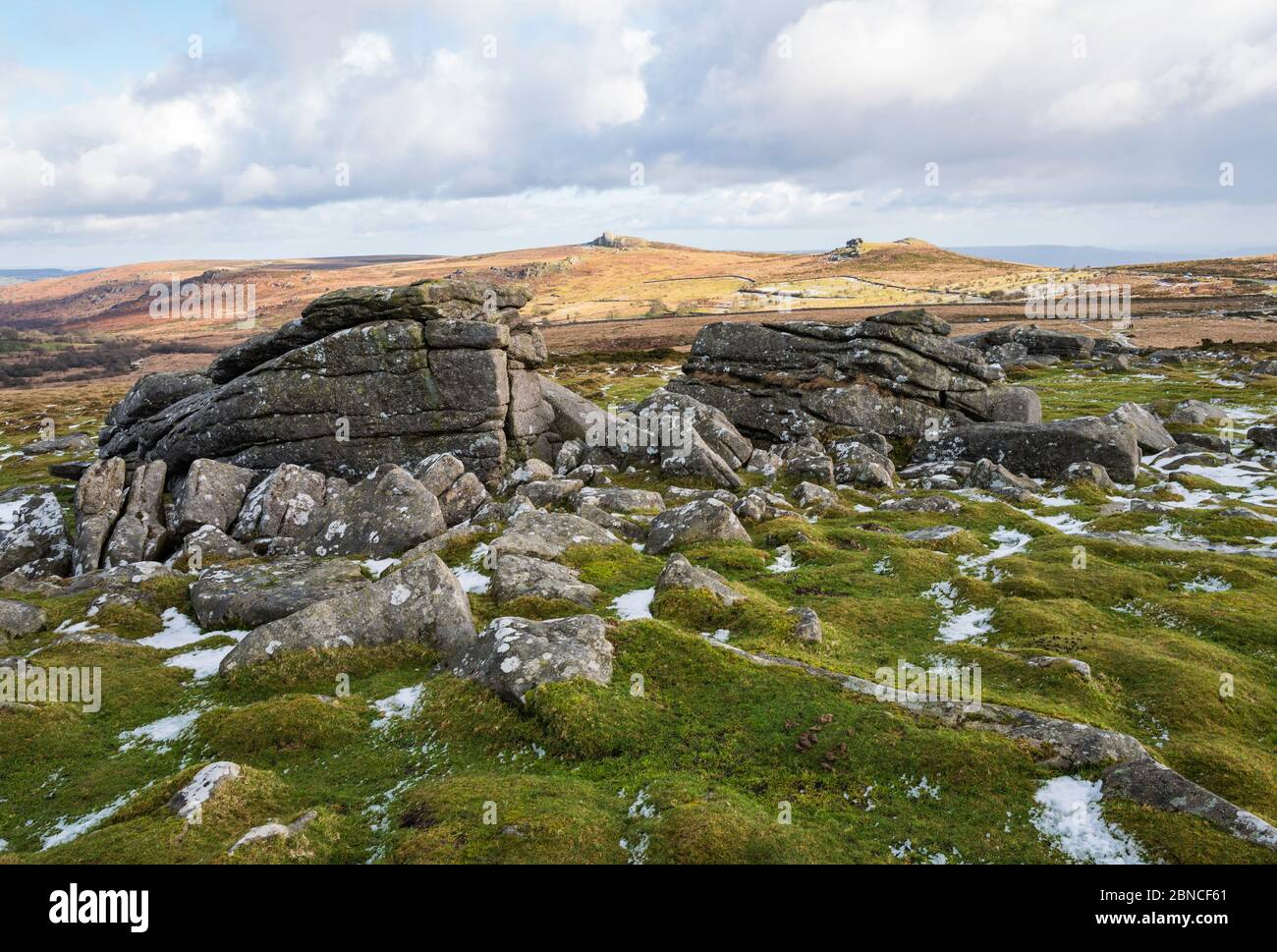 Dartmoor's Haytor, left and Saddle Tor, right, seen from Top Tor ...