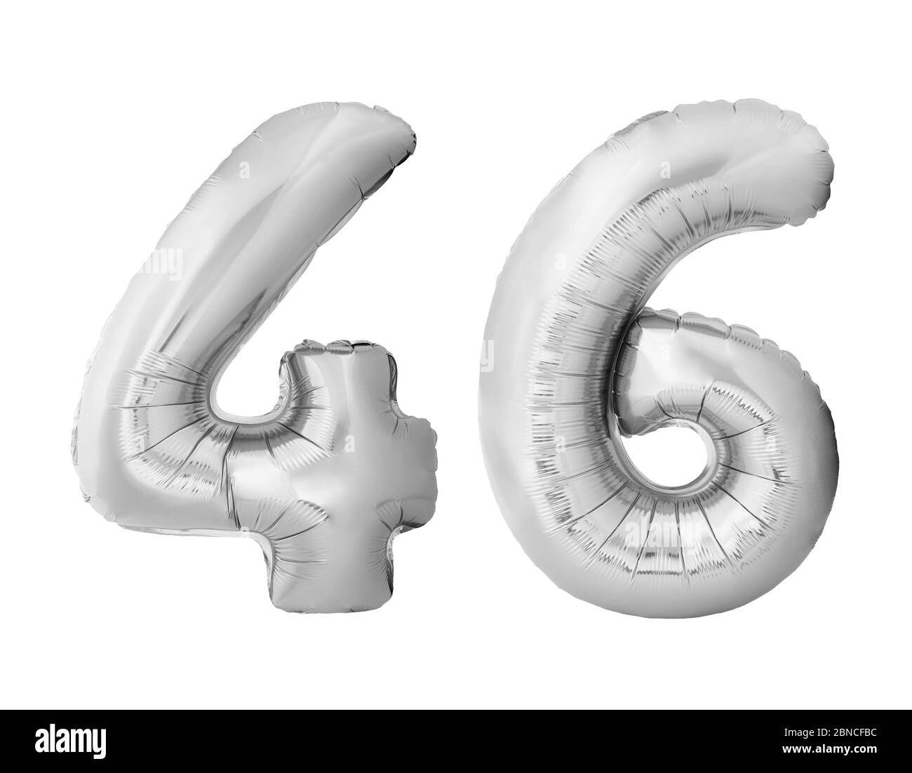 Number 46 forty six made of silver inflatable balloons isolated on ...