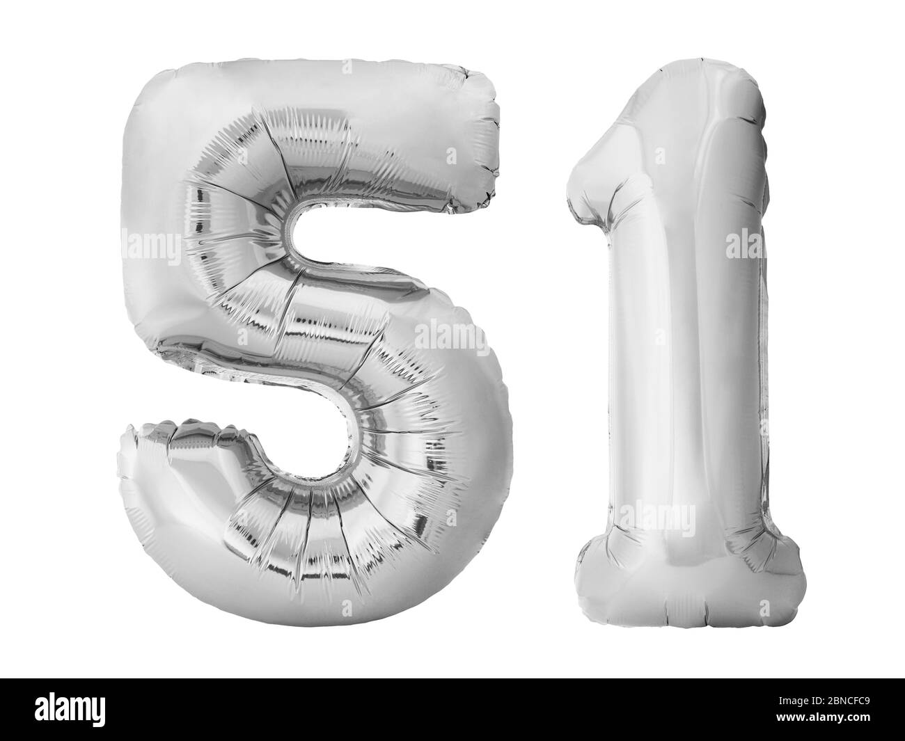 Number 51 fifty one made of silver inflatable balloons isolated on ...