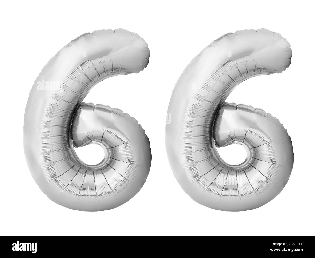 Number 66 sixty six made of silver inflatable balloons isolated on ...