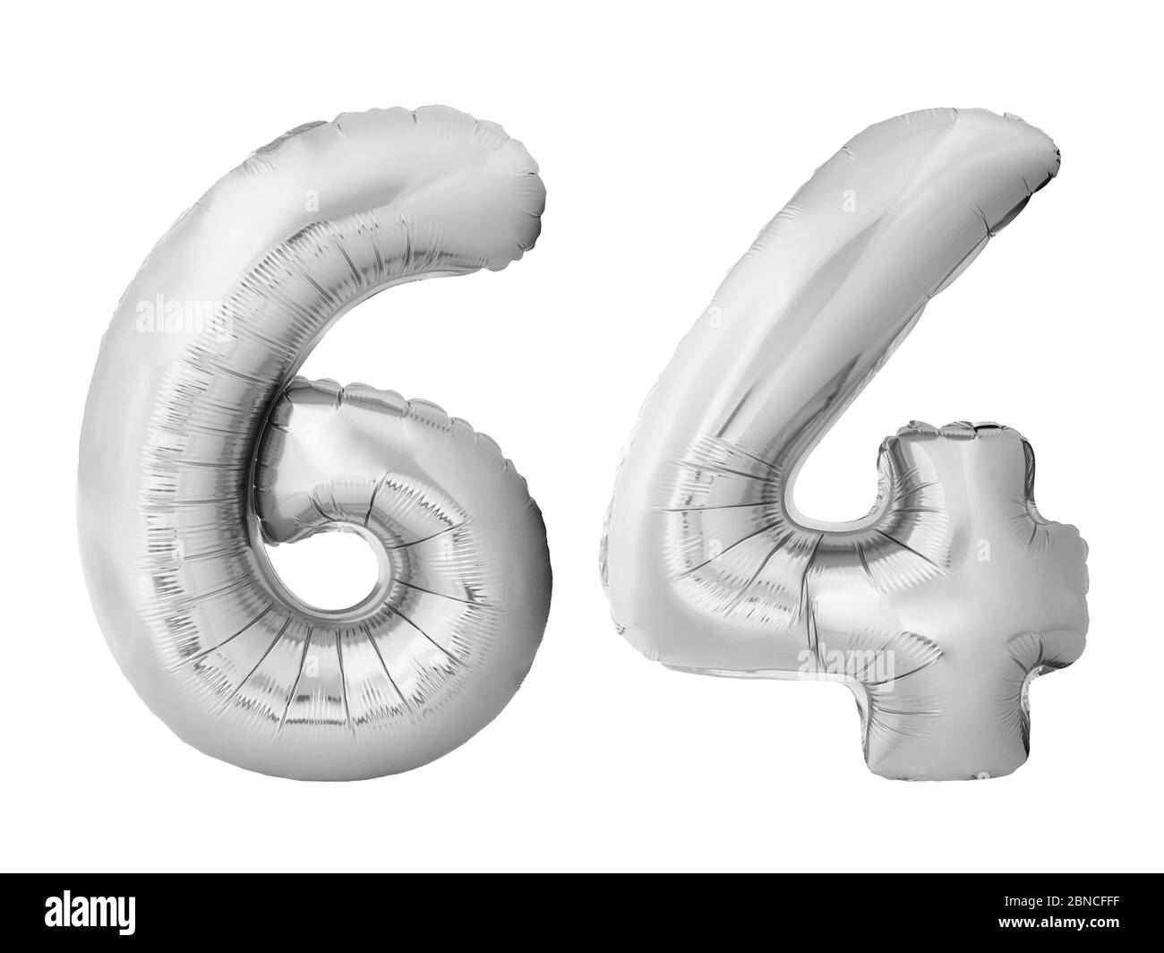 Number 64 sixty four made of silver inflatable balloons isolated on ...