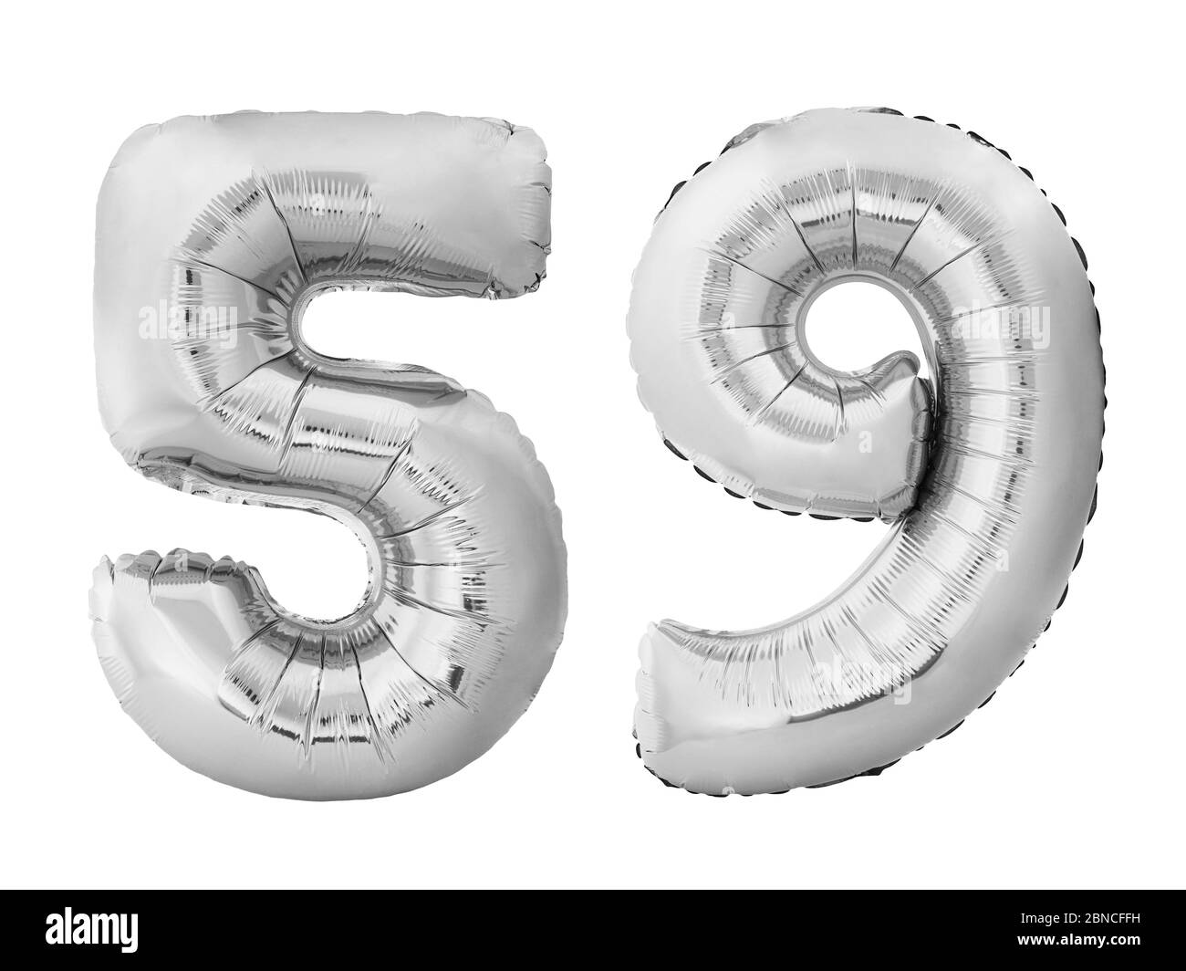 Number 59 fifty nine made of silver inflatable balloons isolated on ...