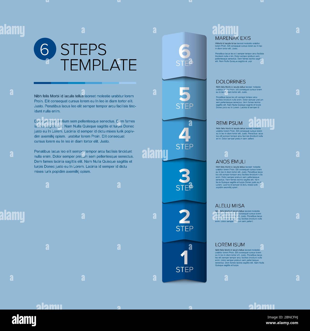 Vector progress steps as arrows template with descriptions - solid blue ...
