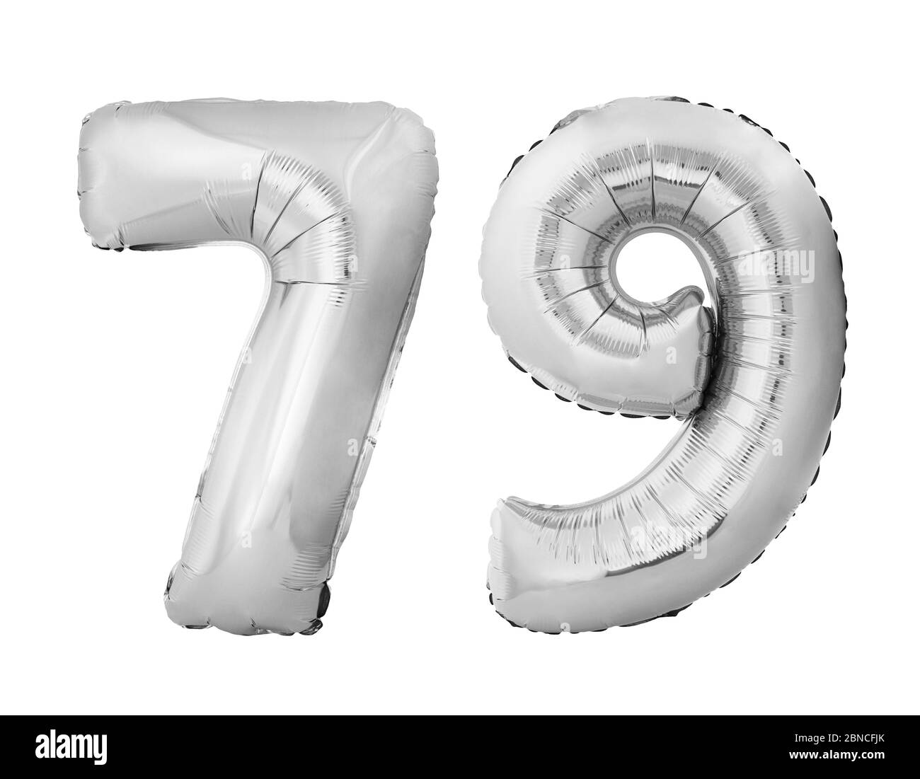 Number 79 seventy nine of silver inflatable balloons isolated on white ...