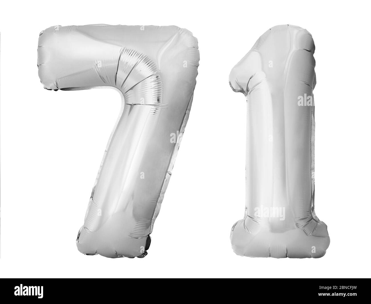 Number 71 seventy one of silver inflatable balloons isolated on white ...
