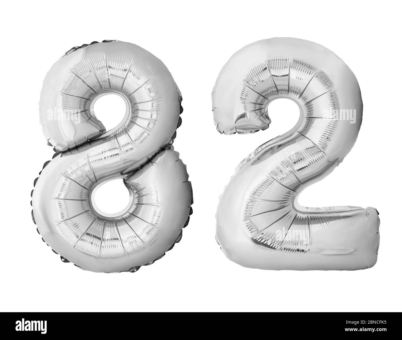 Number 82 eighty two of silver inflatable balloons isolated on white ...