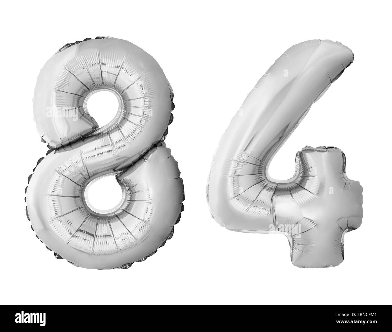 Number 84 eighty four of silver inflatable balloons isolated on white ...