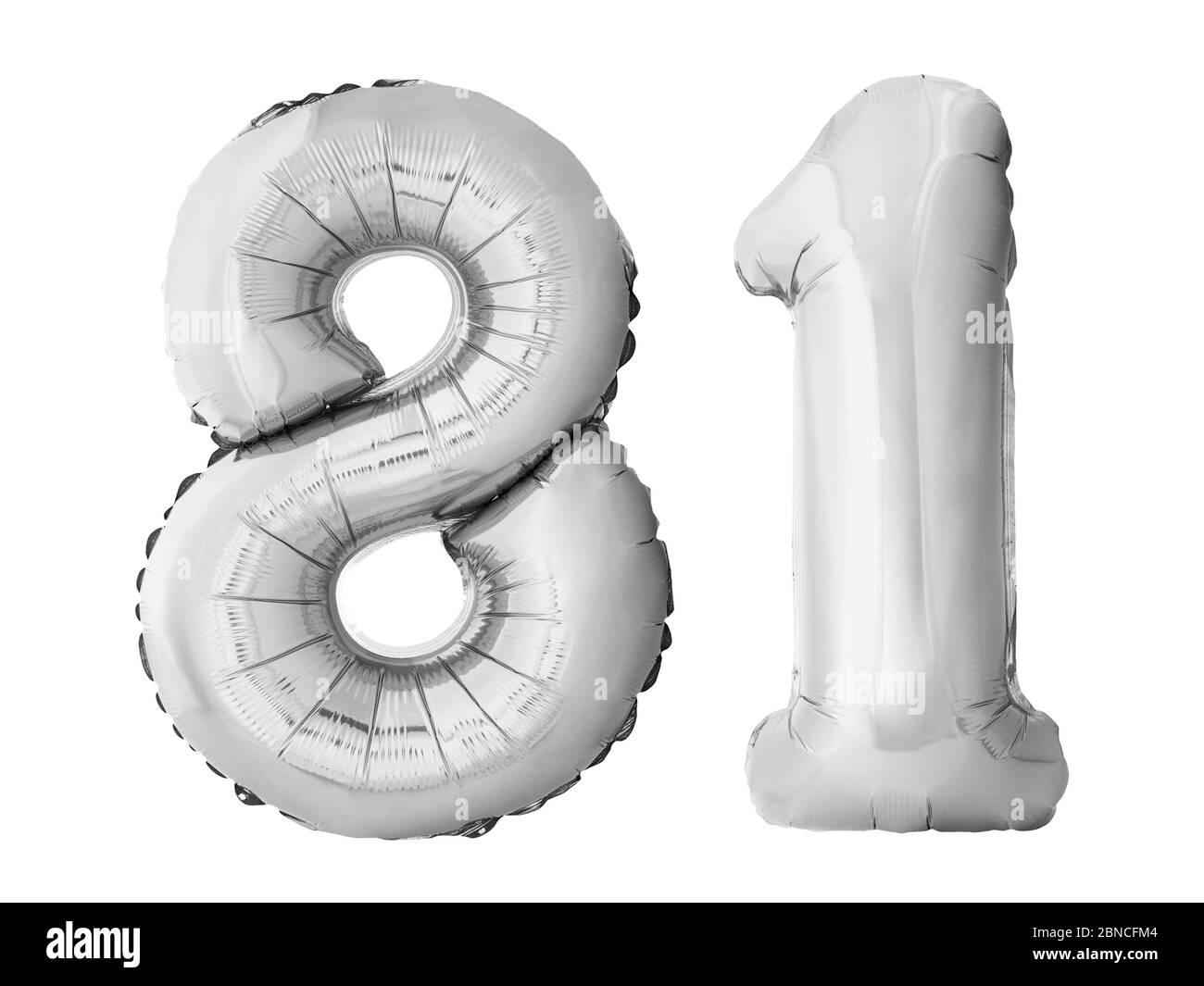 Number 81 eighty one of silver inflatable balloons isolated on white ...