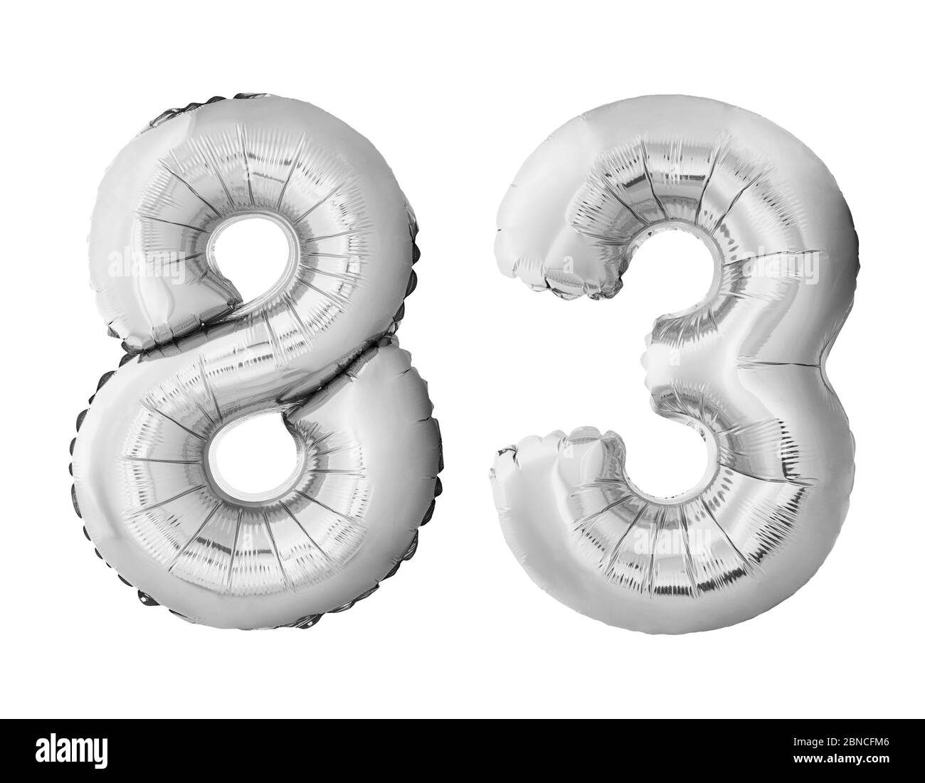 Number 83 eighty three of silver inflatable balloons isolated on white ...
