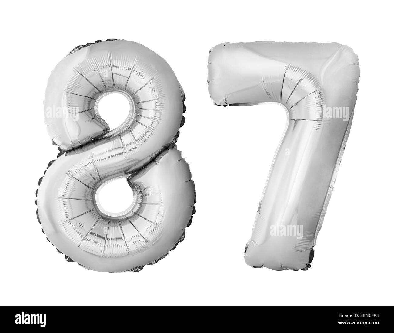 Number 87 eighty seven of silver inflatable balloons isolated on white ...