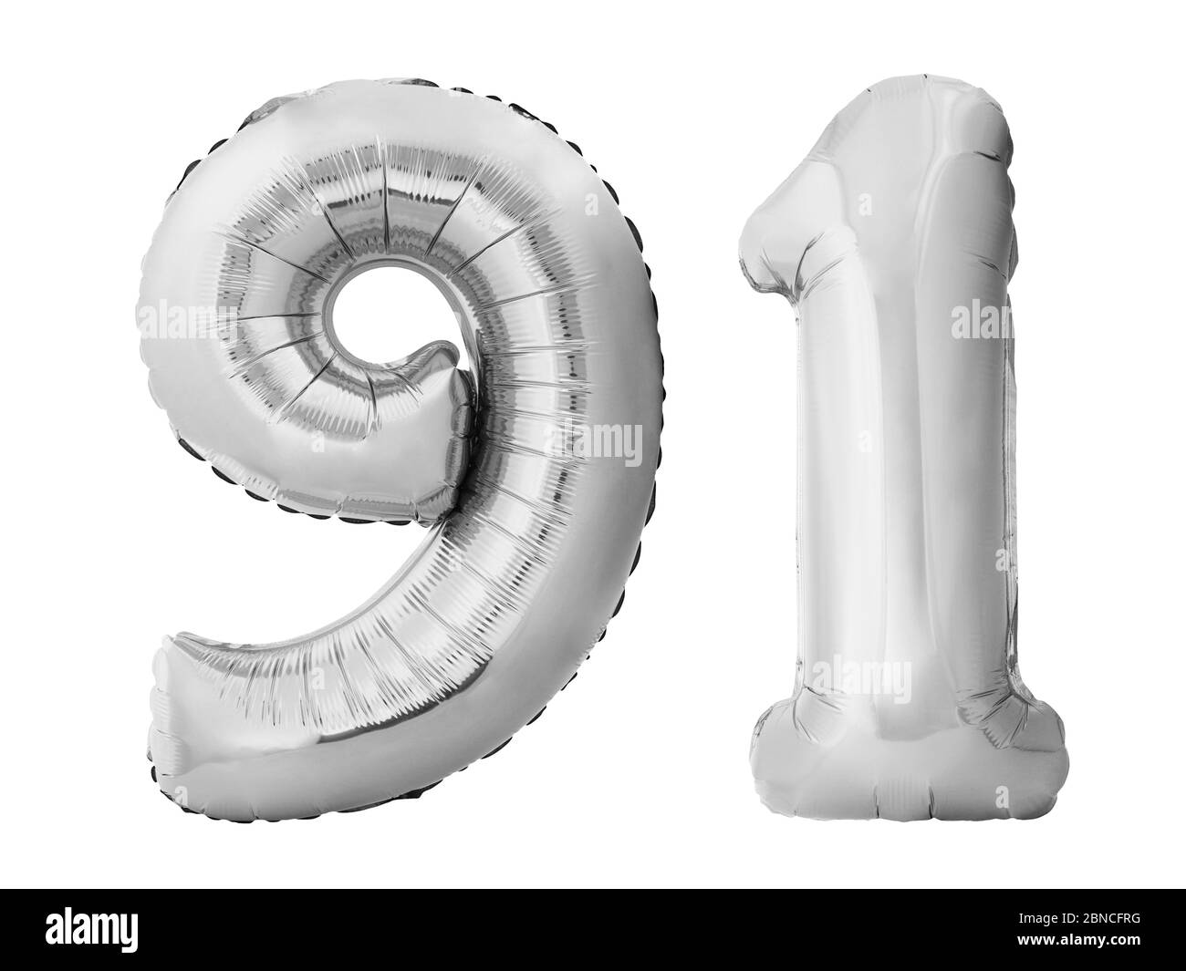Number 91 ninety one made of silver inflatable balloons isolated on ...