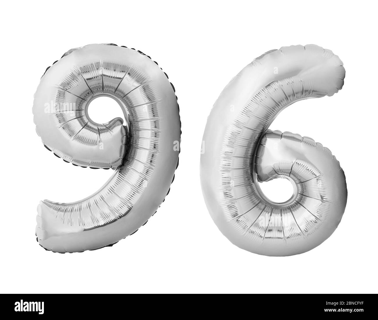 Number 96 ninety six made of silver inflatable balloons isolated on ...