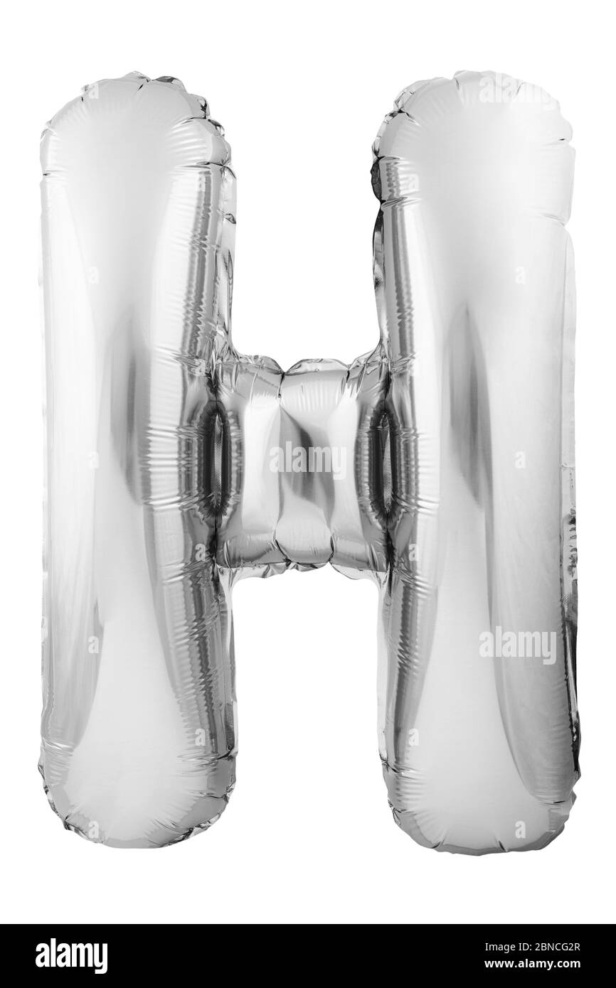 Letter H made of chrome silver inflatable balloon isolated on white ...