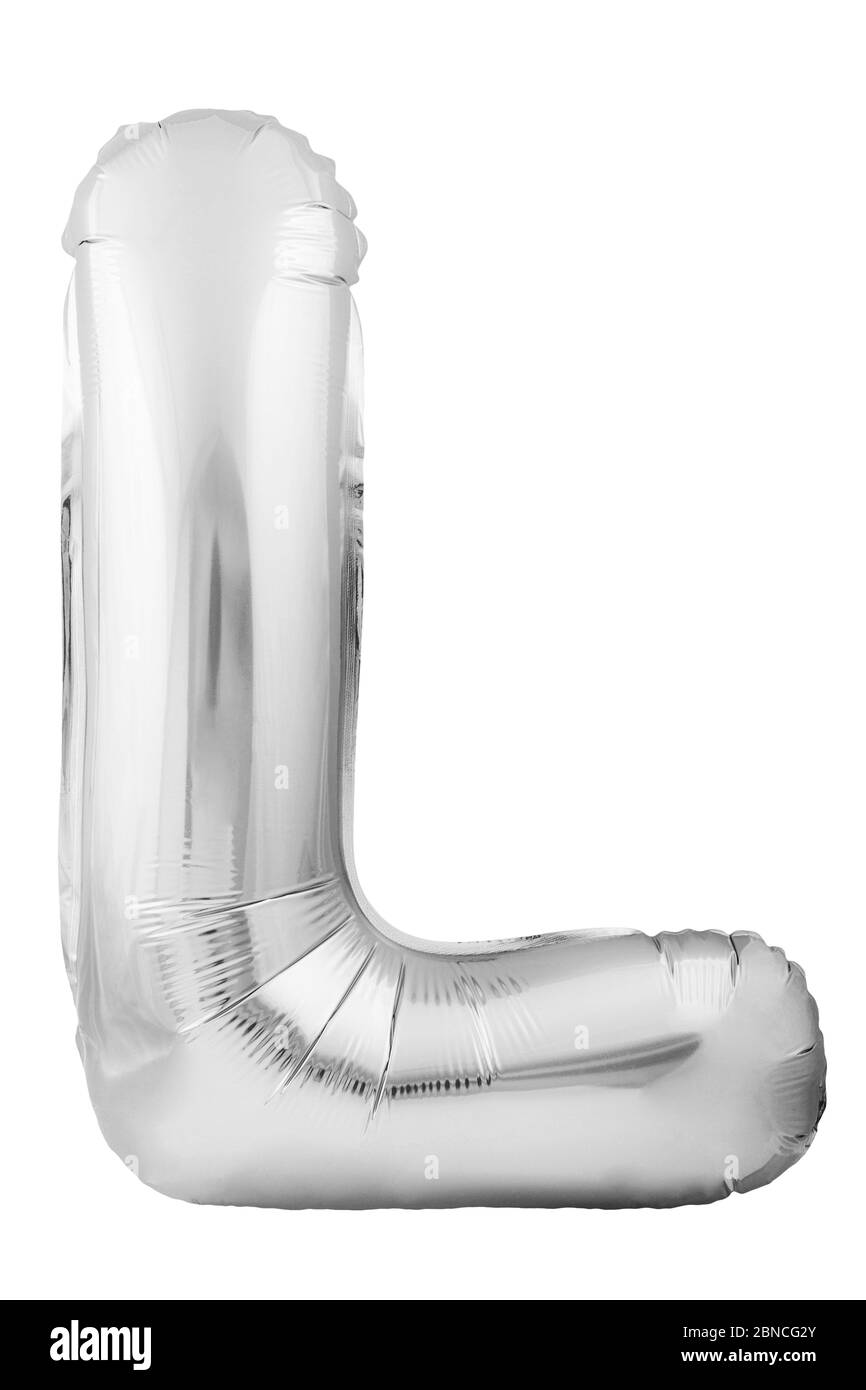 Letter L made of chrome silver inflatable balloon isolated on white ...