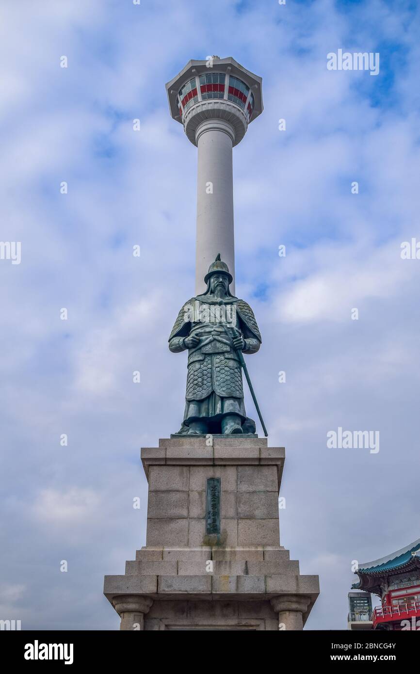 Busan,South Korea 1/18/2020 Busan Yongdusan Park Statue of Yi Sun-sin ...