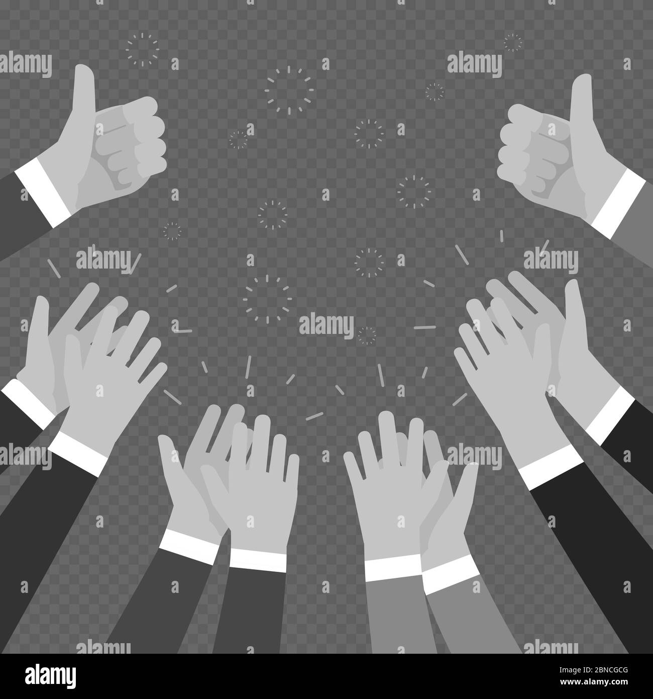 Monochrome hands clapping, applasure isolated on transparent background ...