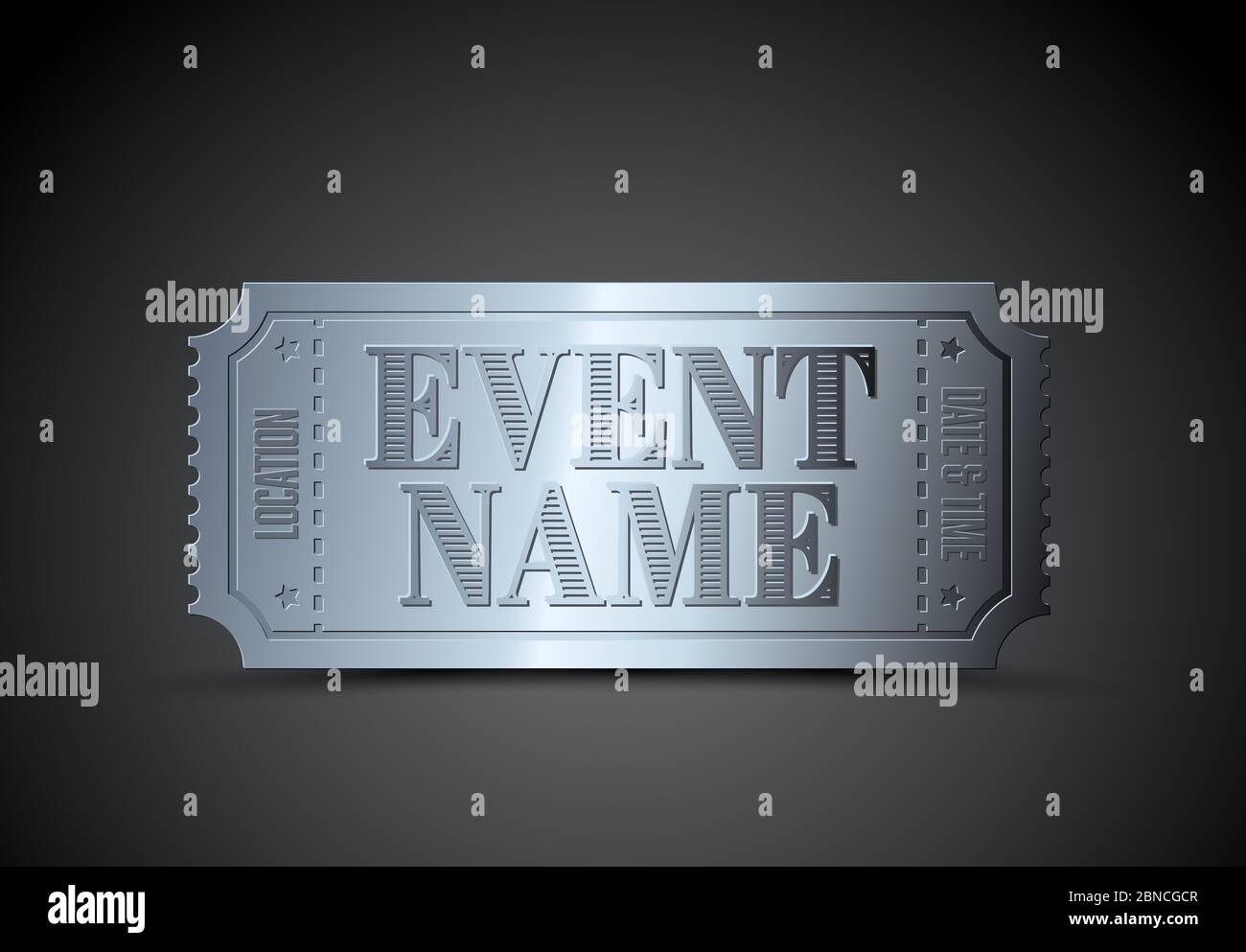 Vector silver metalic ticket template for your event on a dark ...