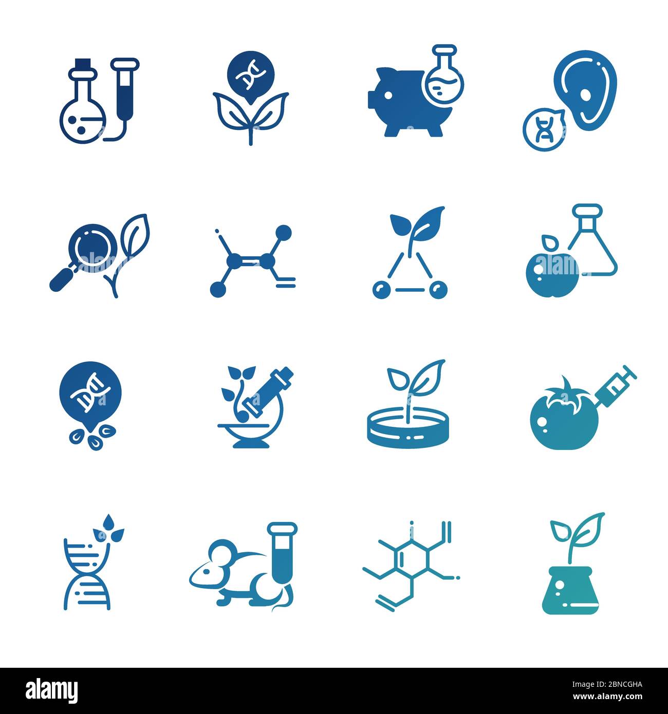 Set of icons of genetic modification biotechnology and dna research ...