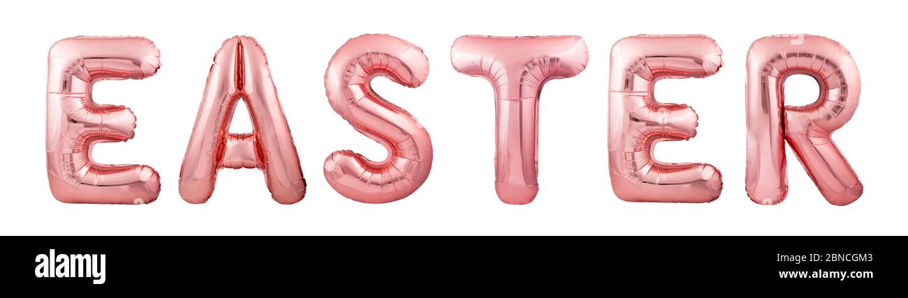 Word EASTER made of rose gold inflatable helium balloons isolated on ...