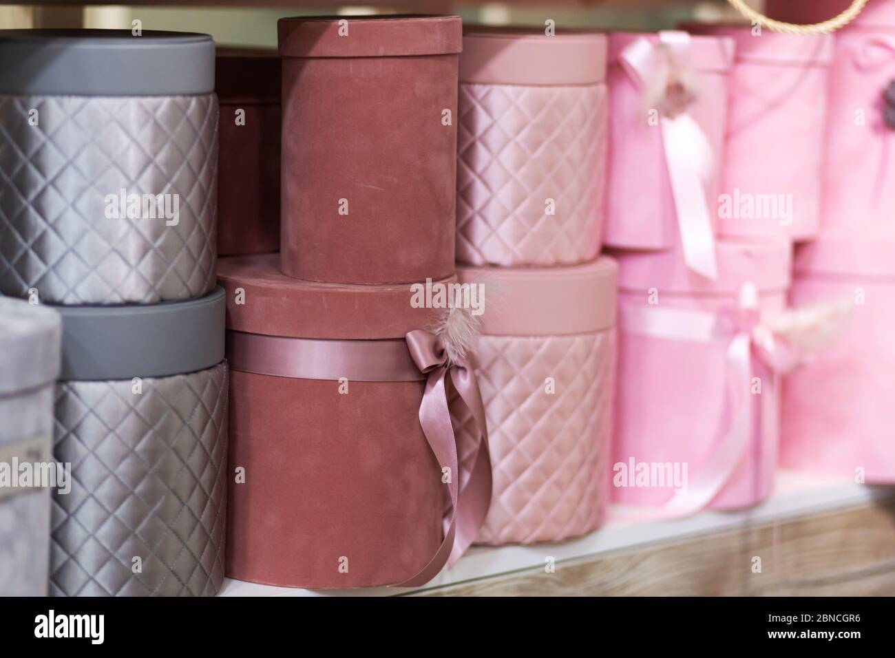 Beautiful decorative gift boxes. Soft wrap gift wrapping Stock Photo ...