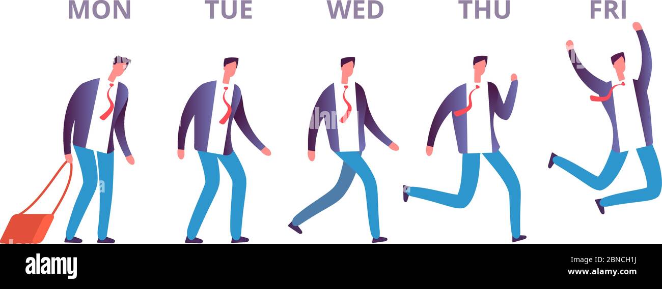 Man friday concept. Funny businessman feeling happy going through week ...