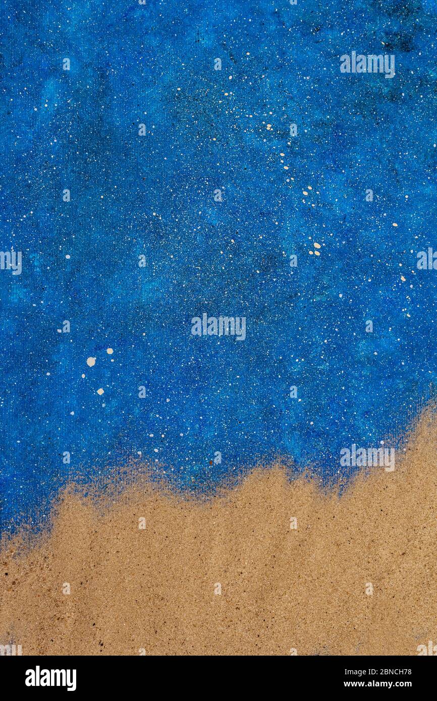 Navy blue nautical summer background wish sand, top view Stock Photo ...