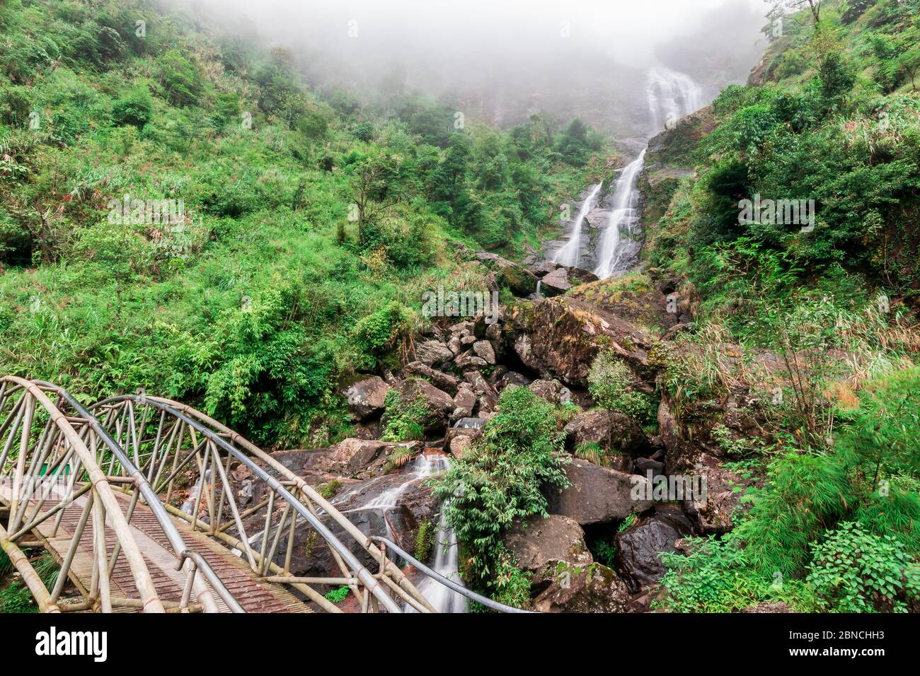 View of the large beautiful waterfall, Silver Waterfall in Sa Pa ...