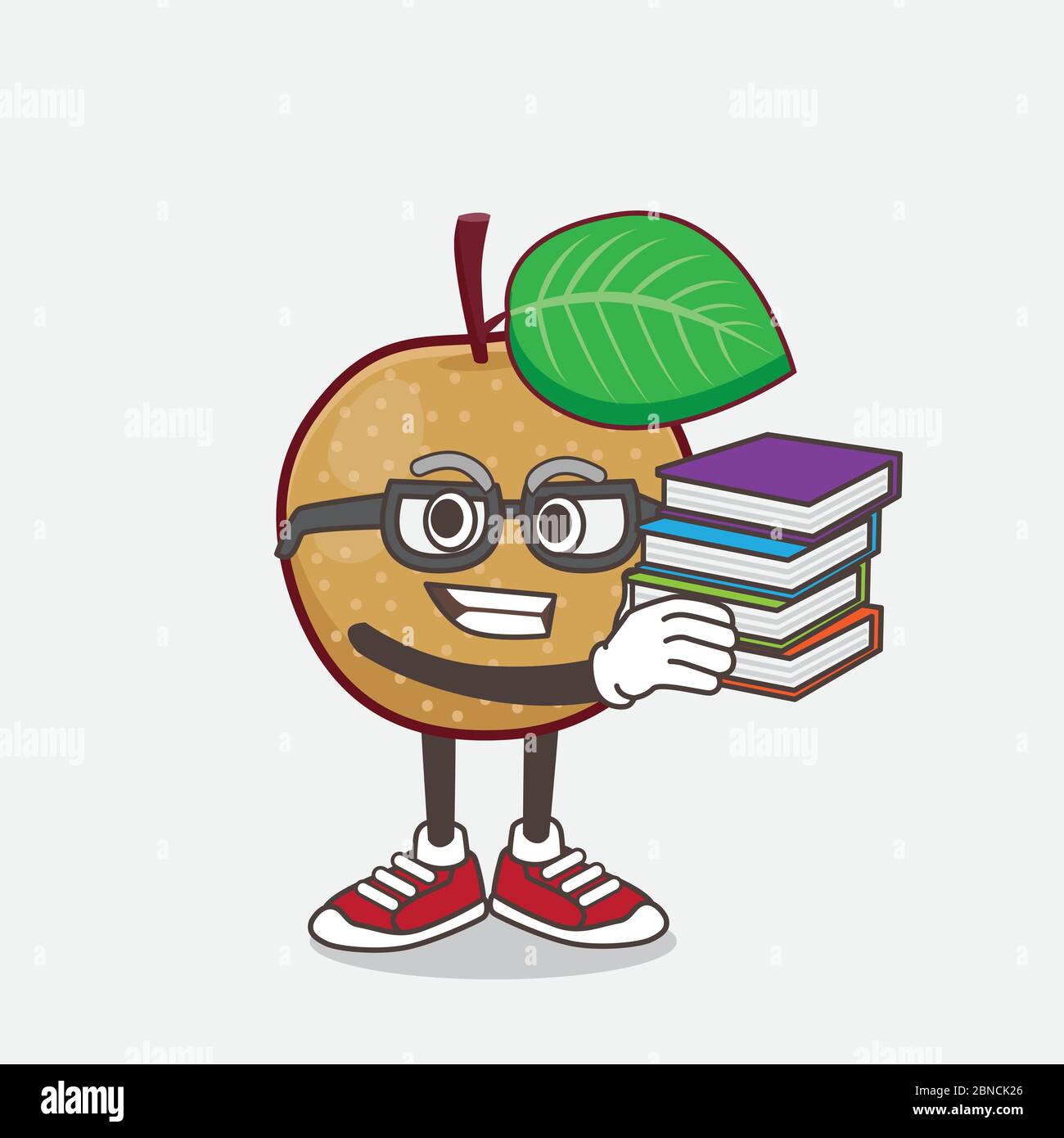 An illustration of Nashi Pear cartoon mascot character studying with ...