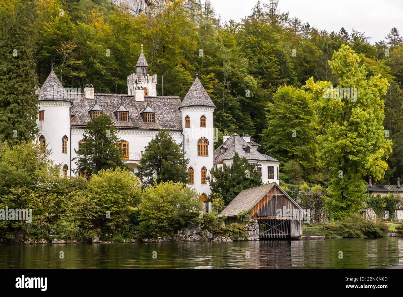 Hallstatt, Austria - October 6, 2019: Hallstatt view of an old white ...