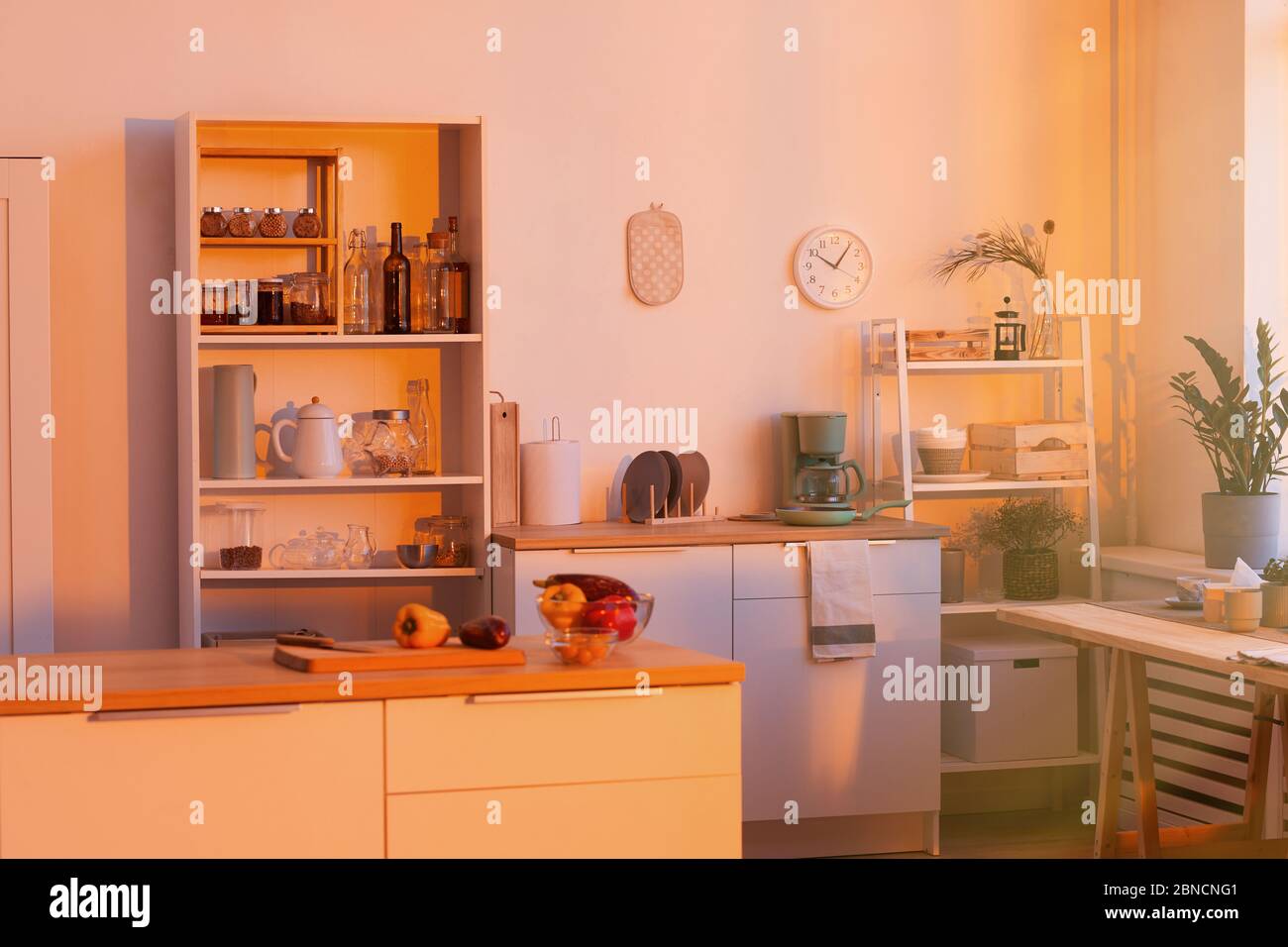 Image of empty domestic kitchen with kitchen table and modern furniture ...